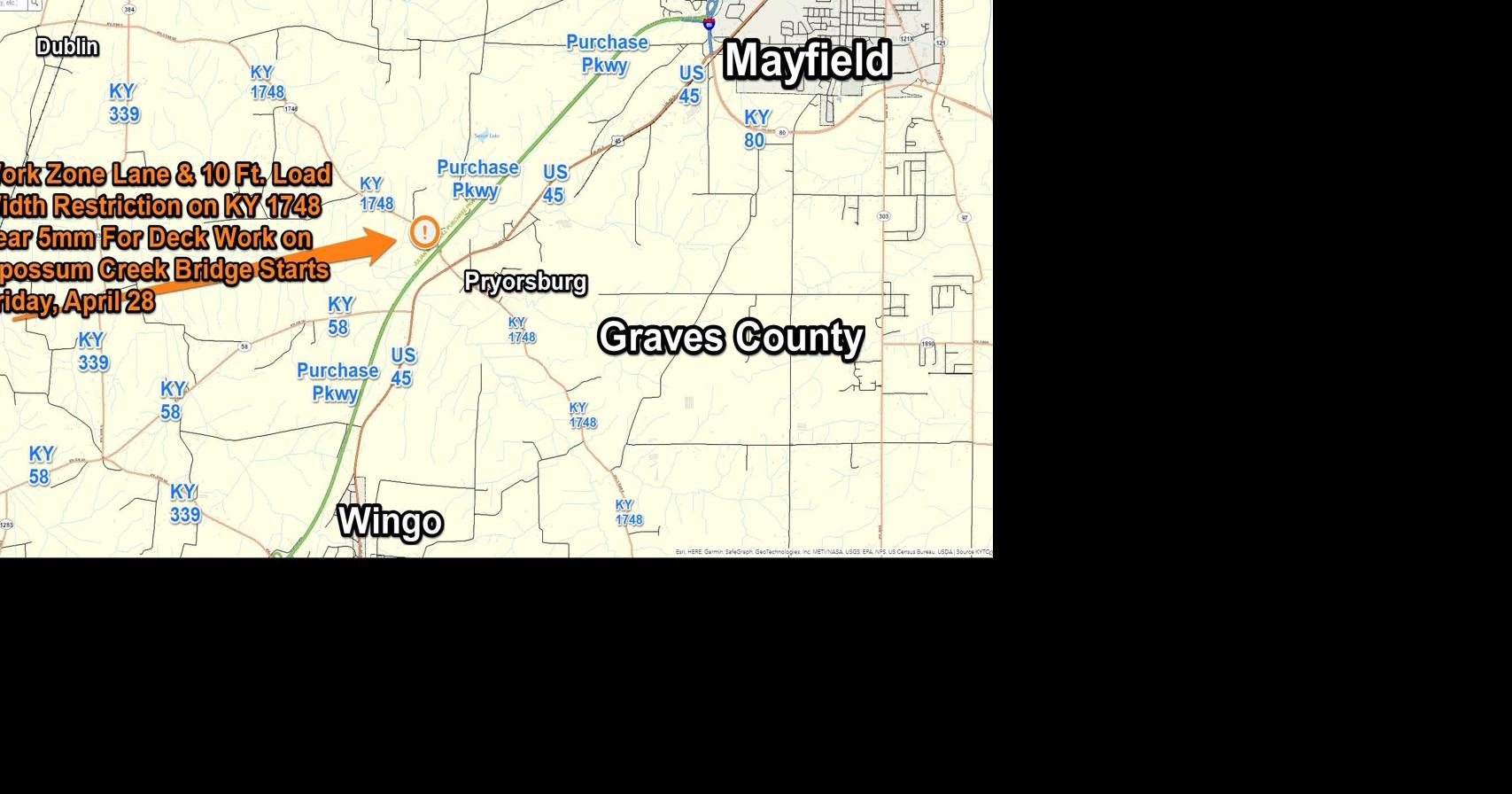 Work zone with lane restriction along KY 1748 in Graves County to start ...
