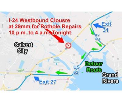 Overnight closure of I-24 westbound lanes near Tennessee River Bridge ...