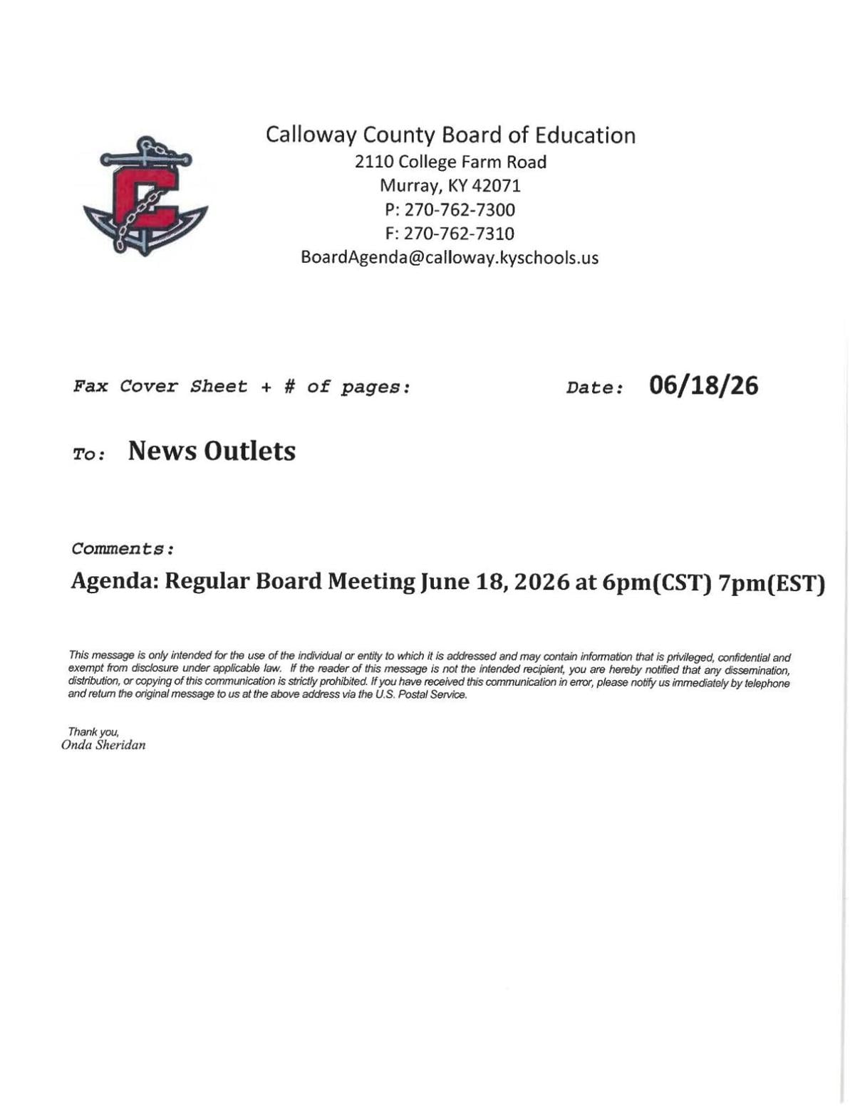 Calloway County Board of Education to hold Thursday meeting | Community ...
