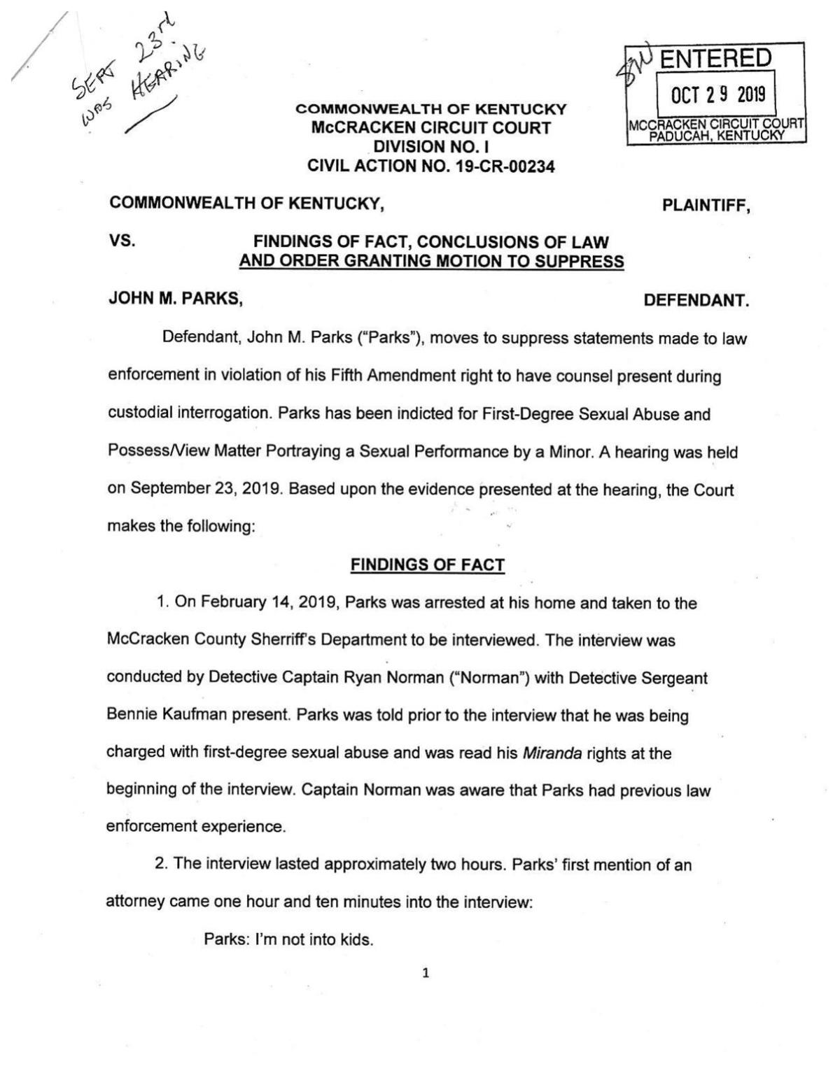 Judge Grants Motion To Suppress Statements In Mccracken County Sex