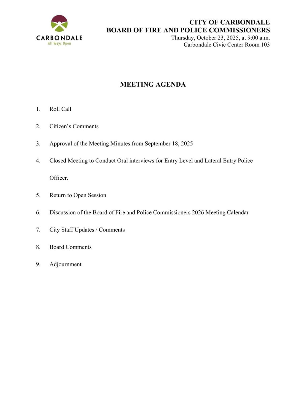 Carbondale Board of Fire and Police Commissioners to hold Thursday ...