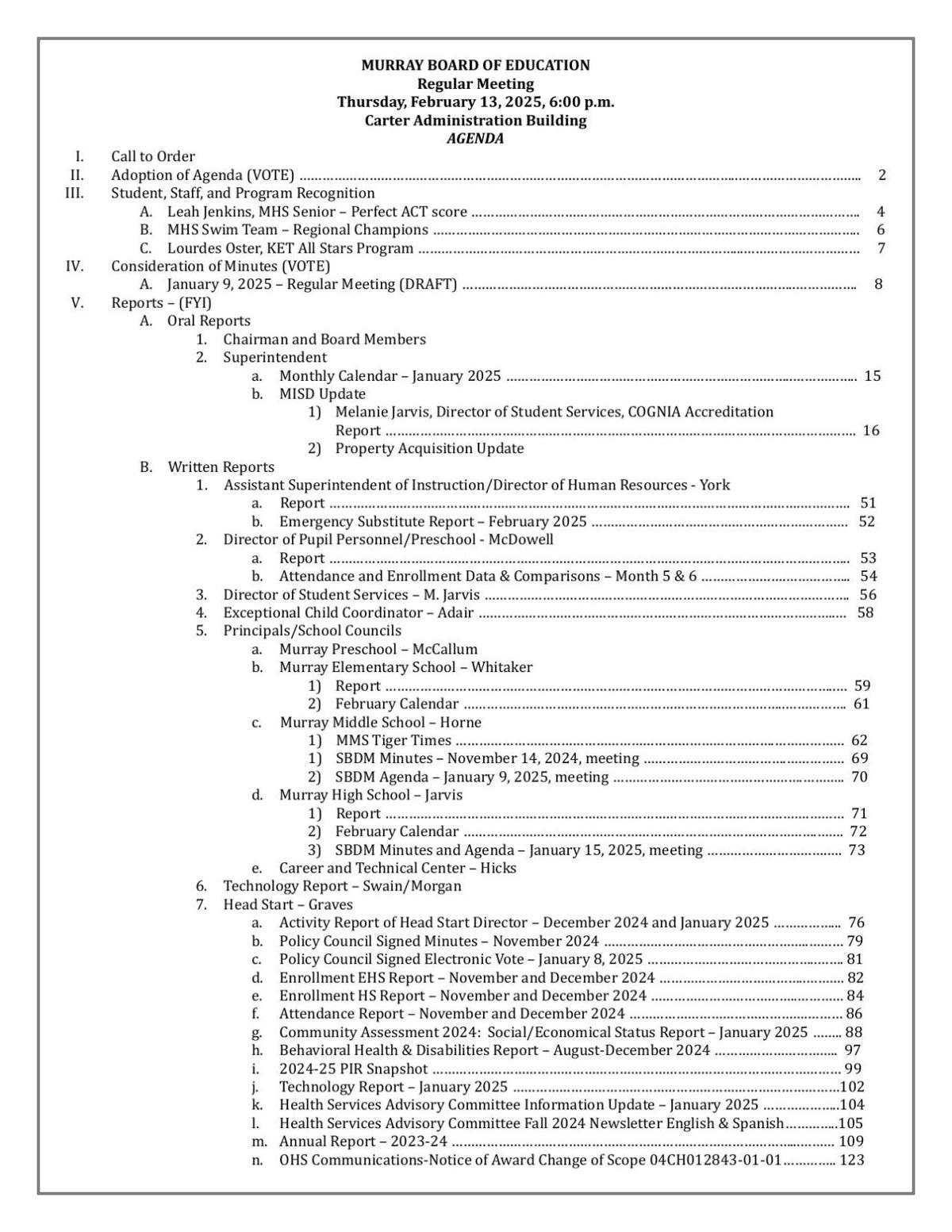 Murray Board of Education to hold Thursday meeting | Meeting Agendas ...