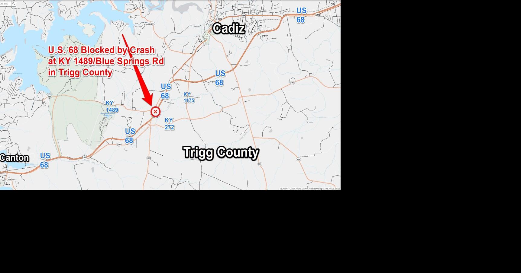 U.S. 68 blocked at Blue Springs Road in Trigg County due to crash ...