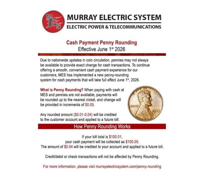 Murray Electric announces new penny rounding system for cash payments ...