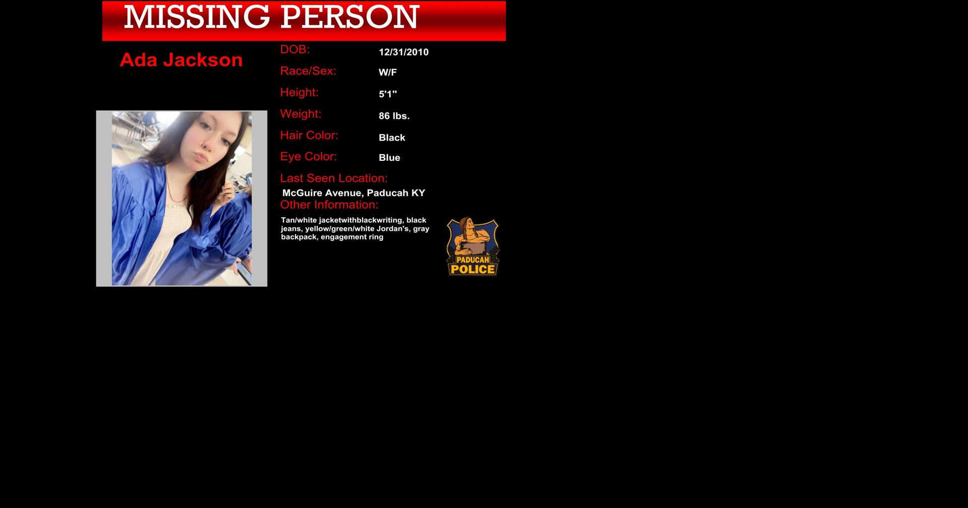 Paducah PD requests assistance finding Ada Jackson, 14 | News | WPSD Local 6