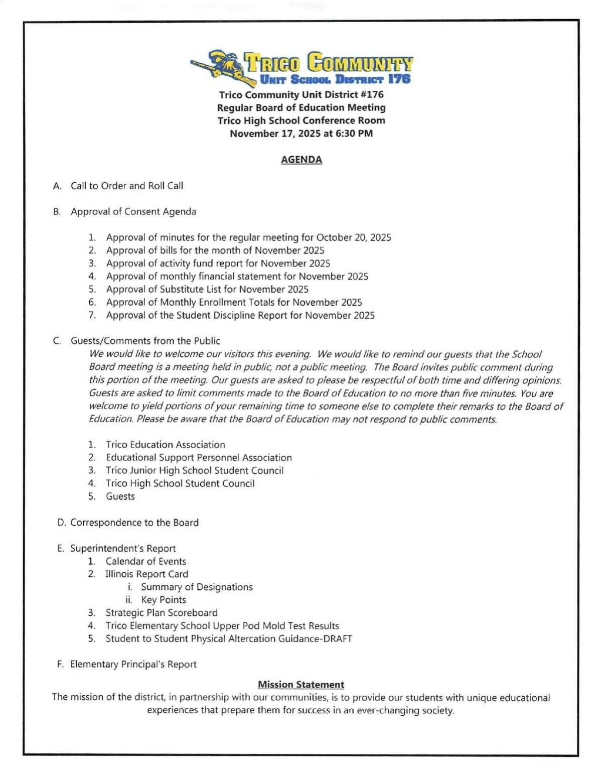 Trico Community District Unit #176 Board of Education to hold Monday ...