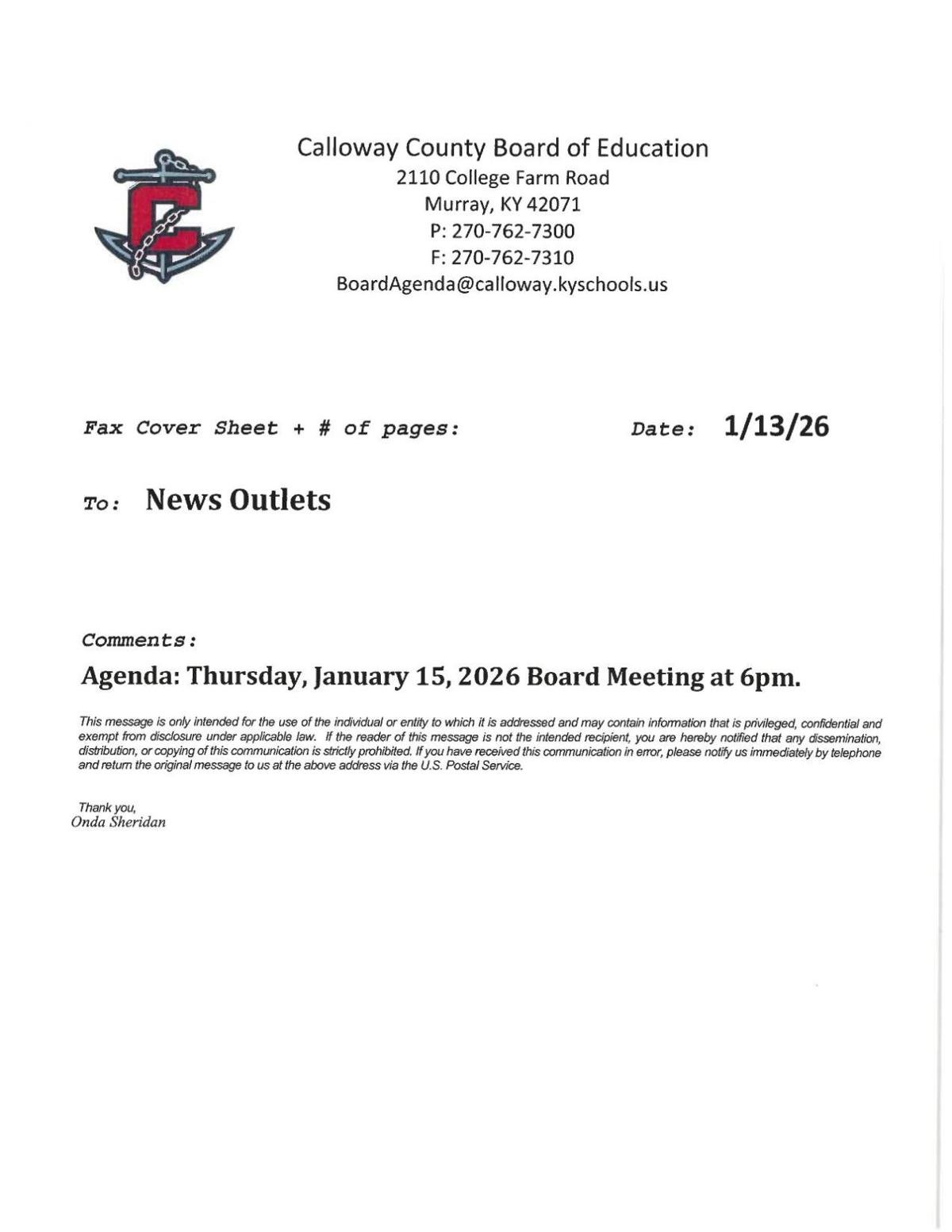 Calloway County Board of Education to hold Thursday meeting | Community ...