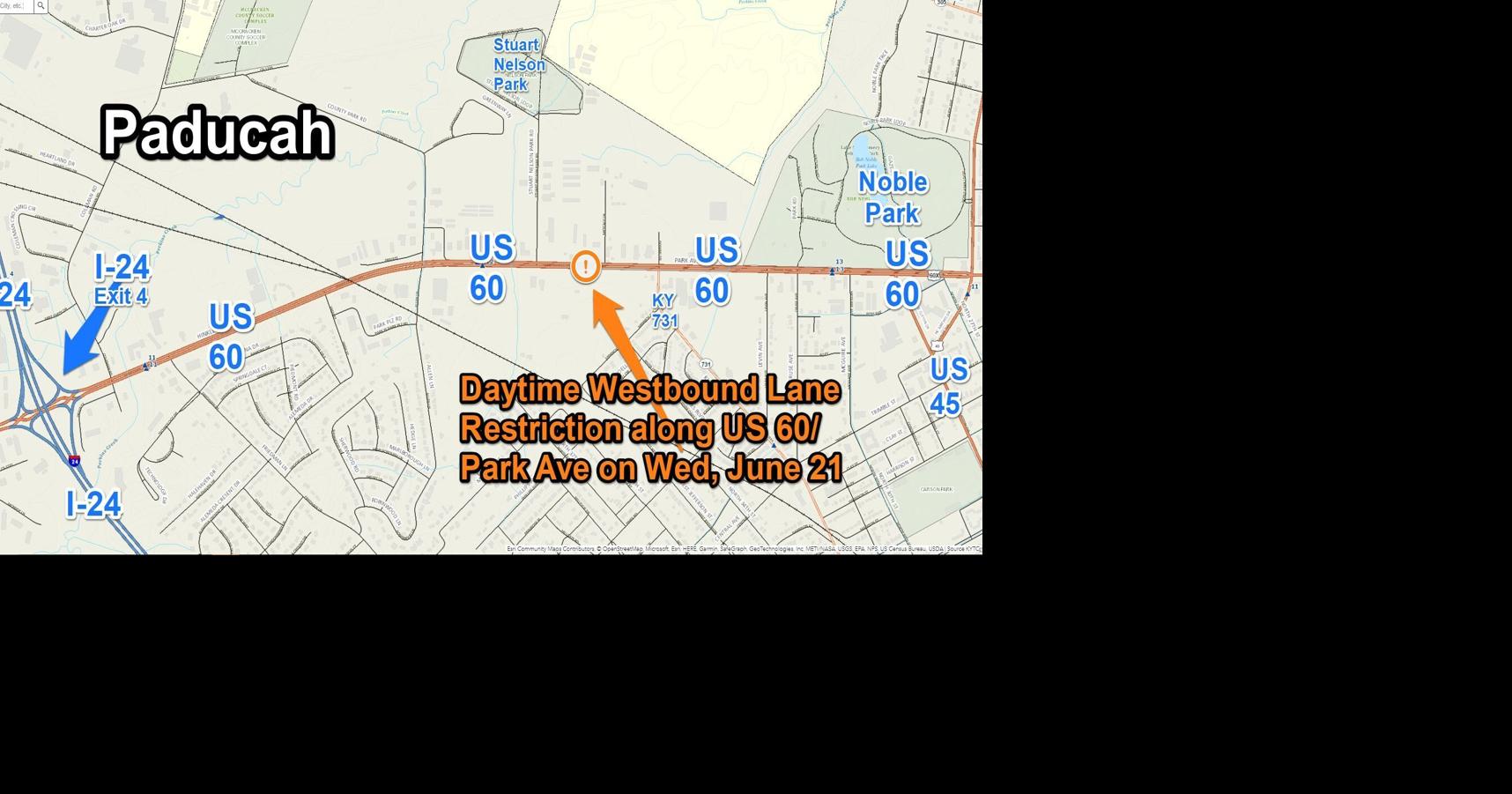 Lane restriction along U.S. 60/Park Ave. westbound lanes in Paducah on June 21 | News | WPSD Local 6