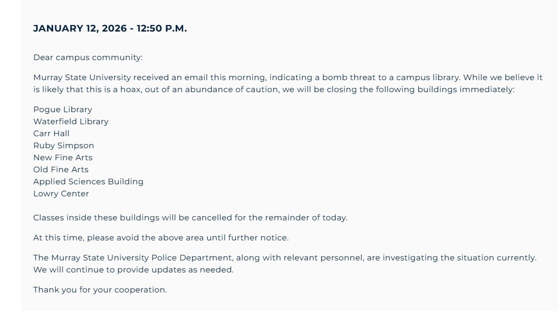 Murray State University investigating potential bomb threat | News ...