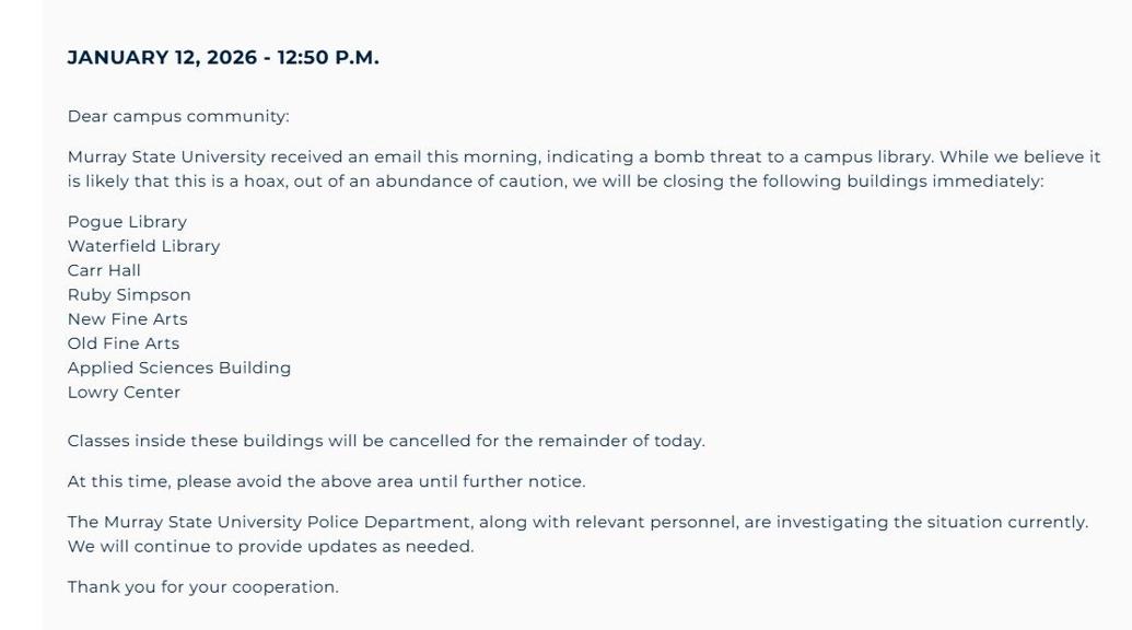 Murray State University bomb threat determined to be a hoax | News ...