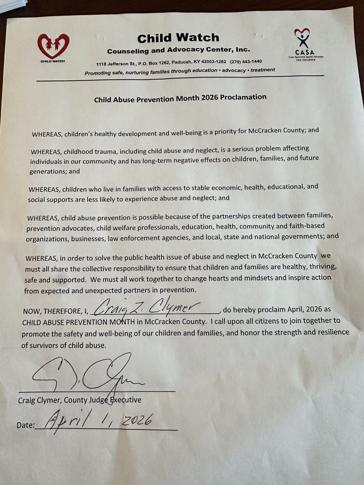 Child Watch, local leaders commemorate Child Abuse Prevention Month ...
