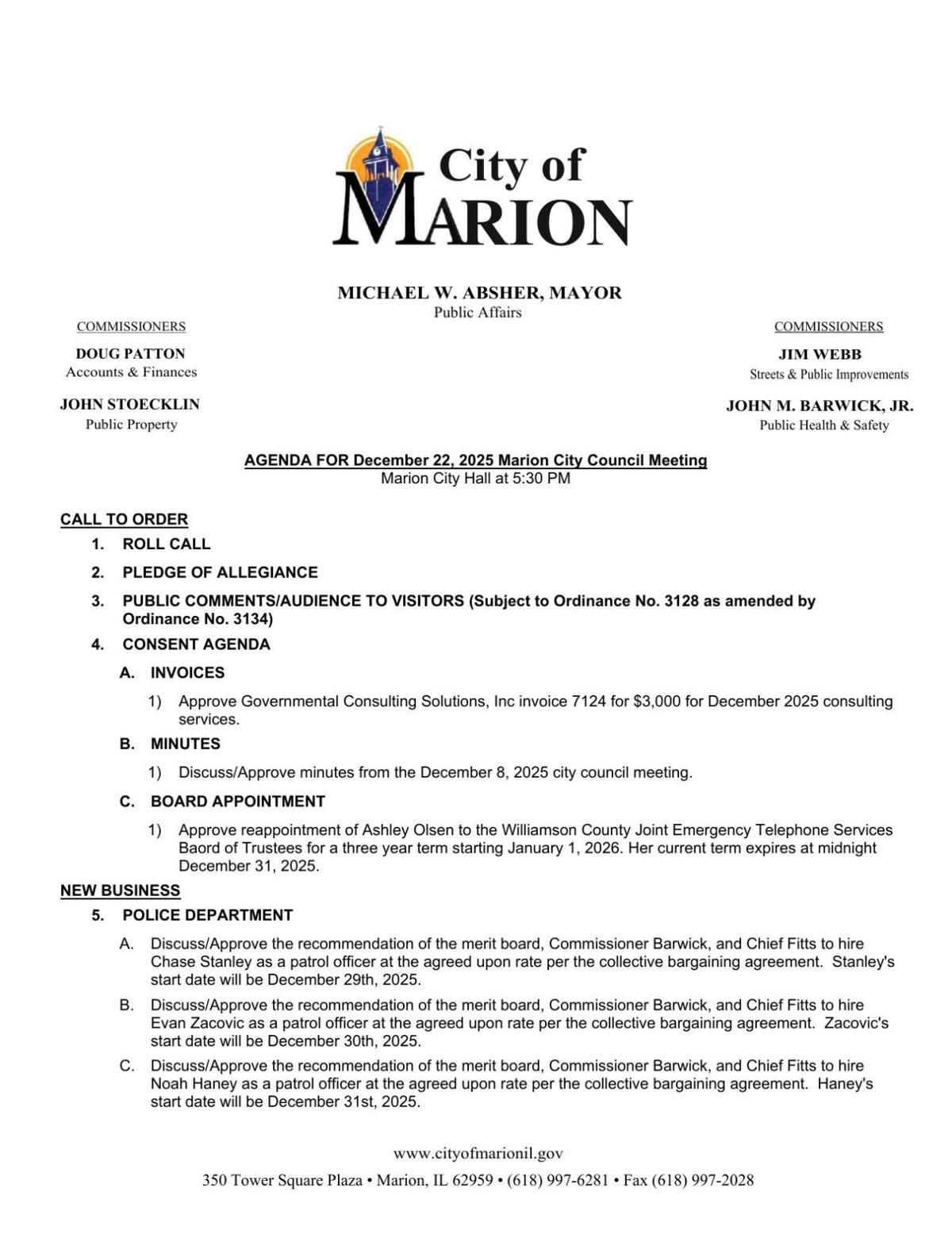 City of Marion to hold Monday meeting | Community | WPSD Local 6