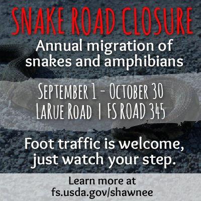 Shawnee National Forest road closed for snake and amphibian migration ...