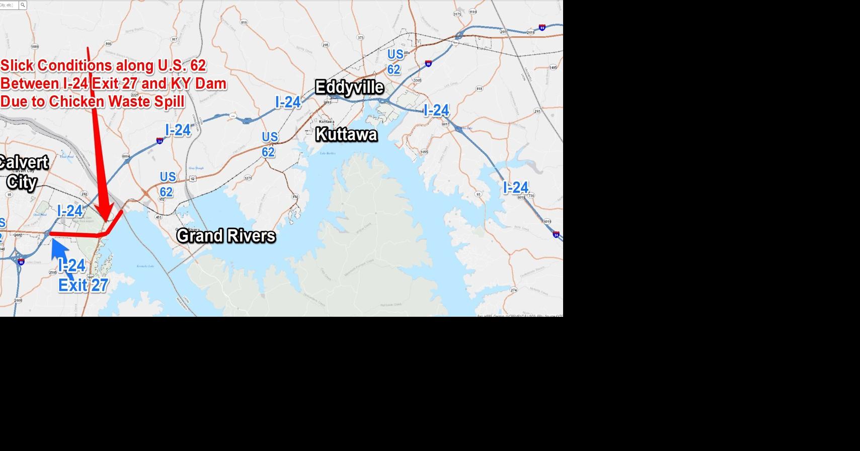 Spilled chicken waste causes hazardous driving conditions on U.S. 62 ...