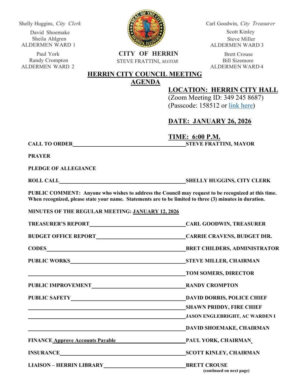 Herrin City Council to hold Monday meeting | Community | WPSD Local 6