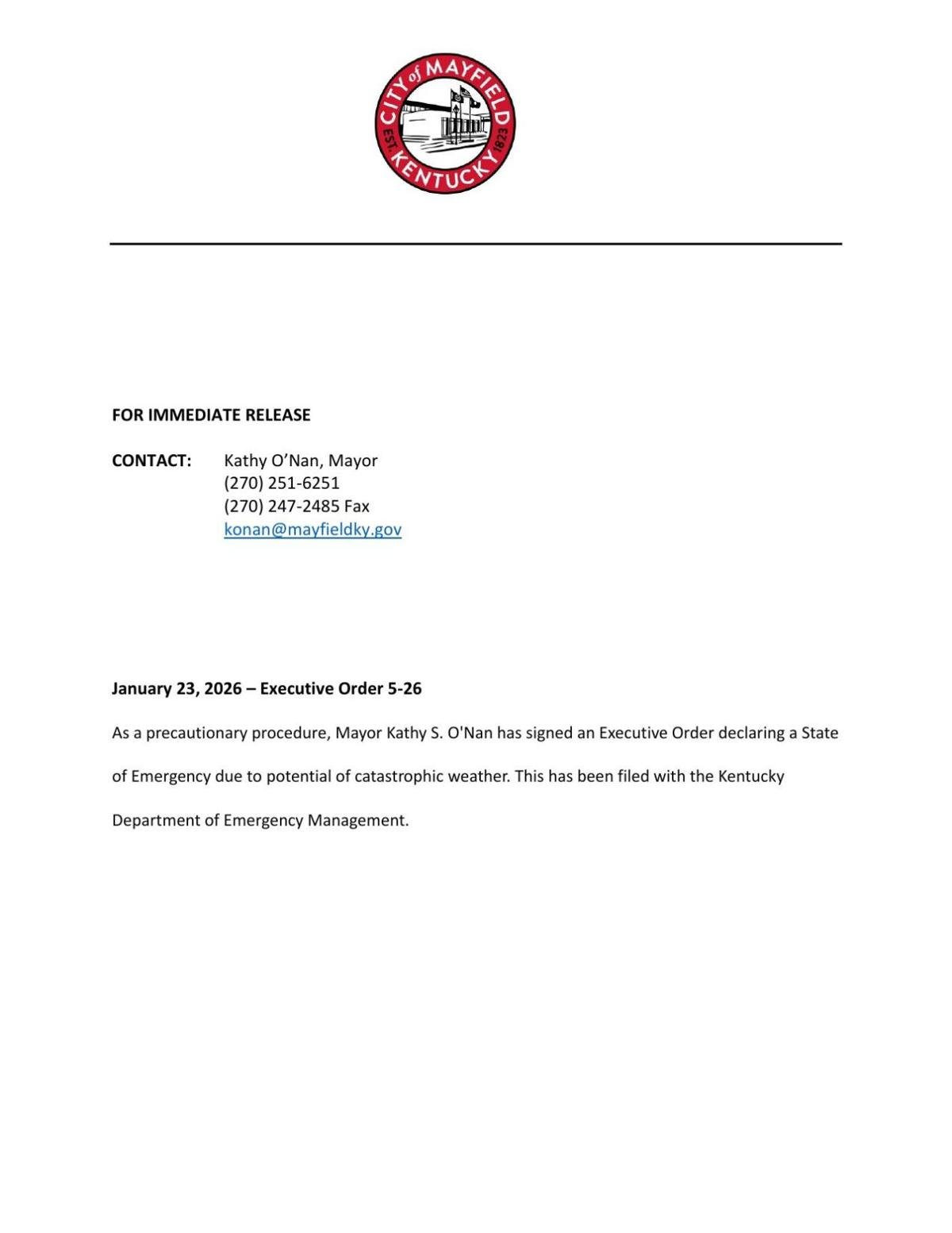 Mayfield, Graves County declare state of emergency ahead of winter storm | News | WPSD Local 6