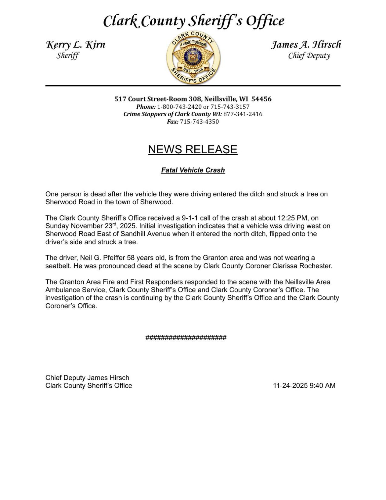 Man killed in Clark County crash after hitting a tree | Wisconsin News ...