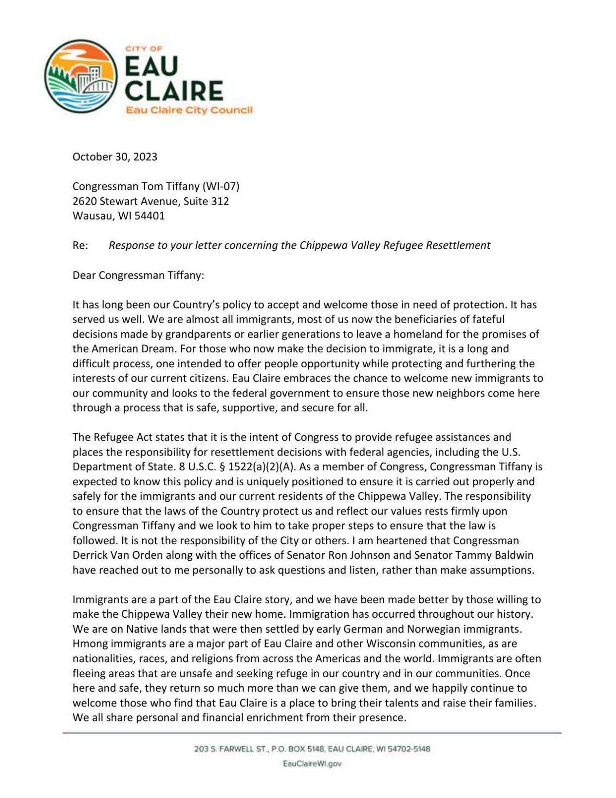 Eau Claire city council president responds to GOP letter on refugee ...