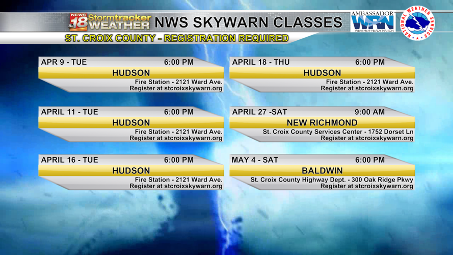 NWS Skywarn Spotter Training 2024 class schedule | Education | wqow.com