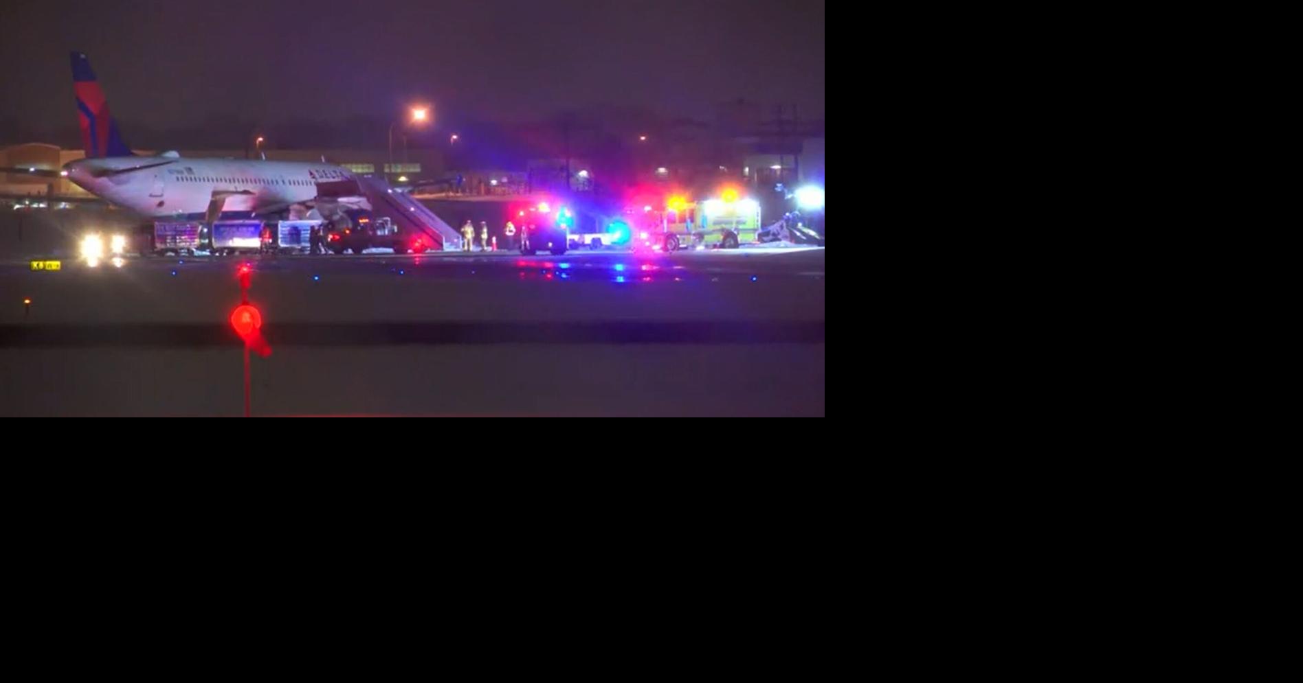 Delta jet runs off the end of a taxiway amid icy conditions at Minnesota airport | News | wqow.com