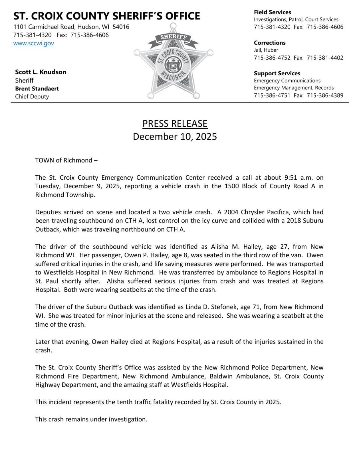 Tragic crash in St. Croix County claims the life of an 8-year-old boy ...