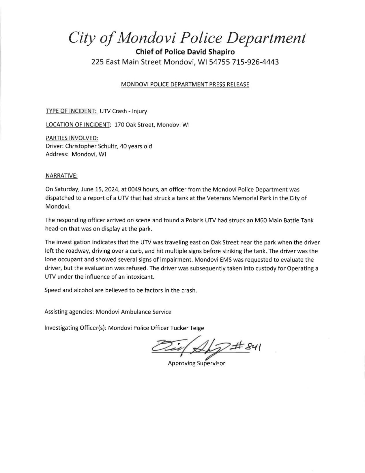 Mondovi man arrested in UTV versus tank crash | News | wqow.com