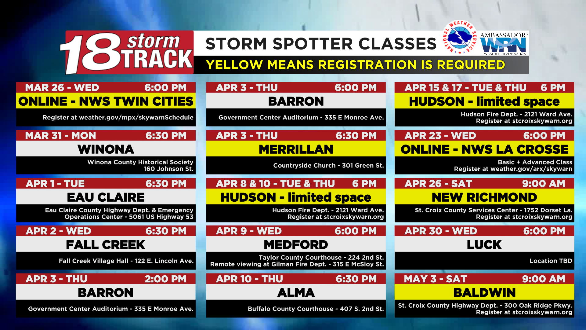 NWS releases 2025 Skywarn Storm Spotter Training class schedule ...