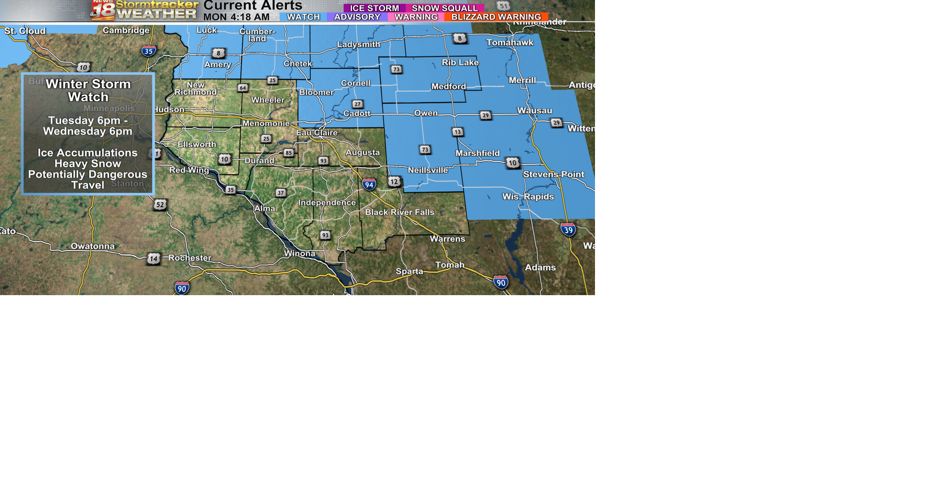Winter Storm Watch issued for western Wisconsin | Dew Points, Feels ...