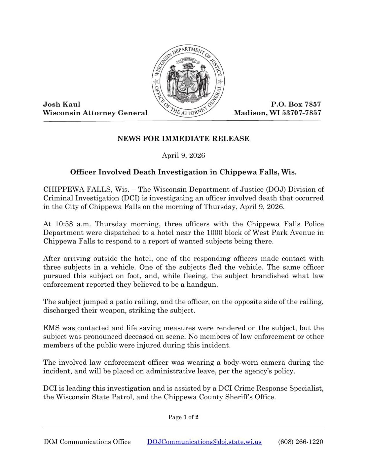 UPDATE: Wisconsin DCI provides new details in officer-involved shooting ...