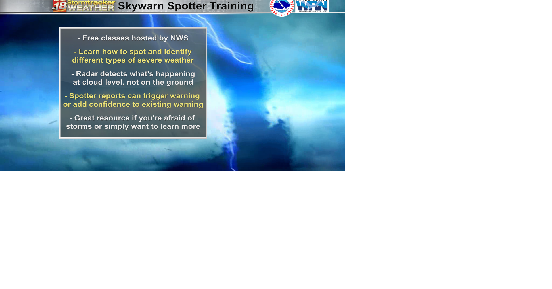 NWS Skywarn Spotter Training 2023 class schedule | Education | wqow.com