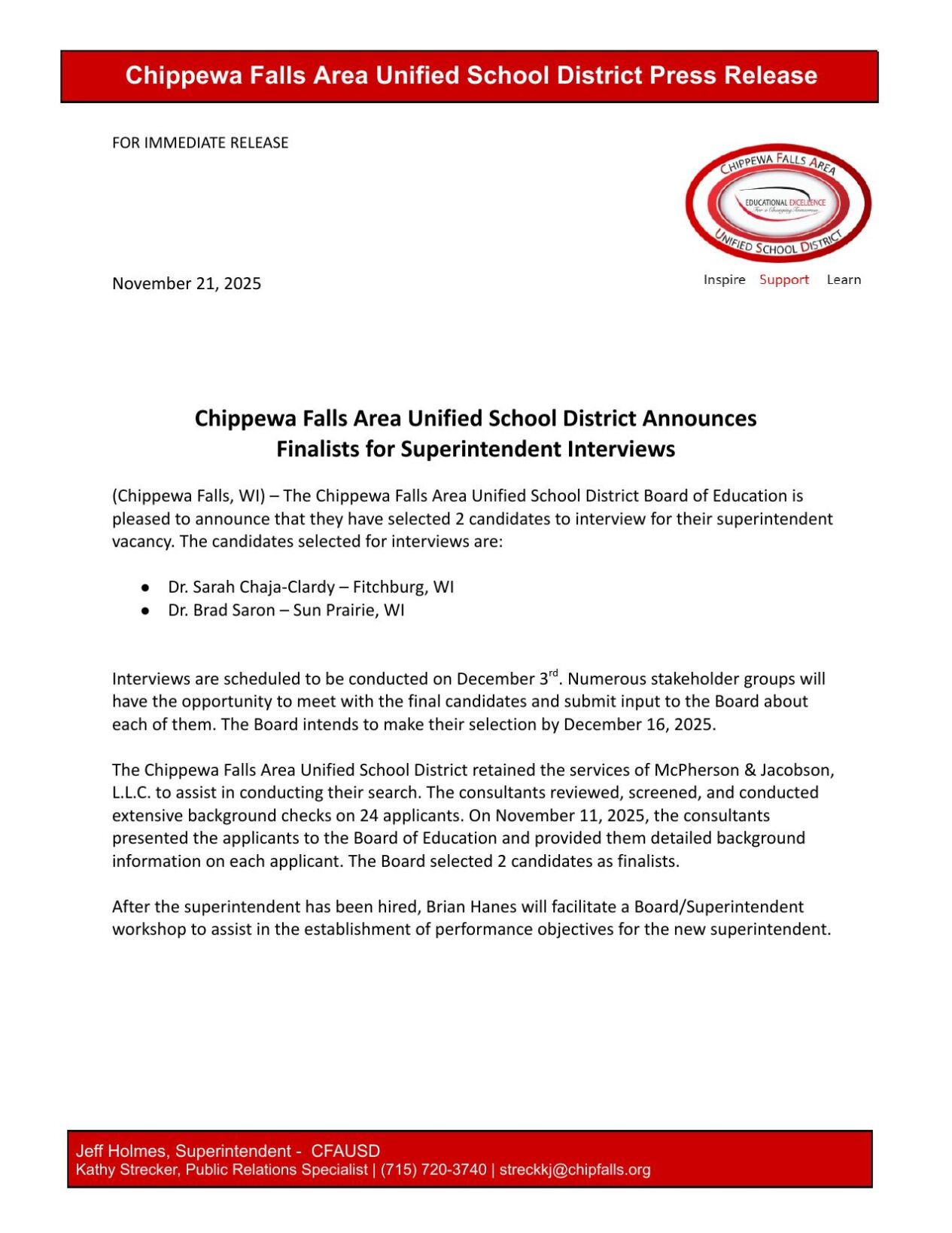 Chippewa Falls narrows superintendent search to two finalists for ...