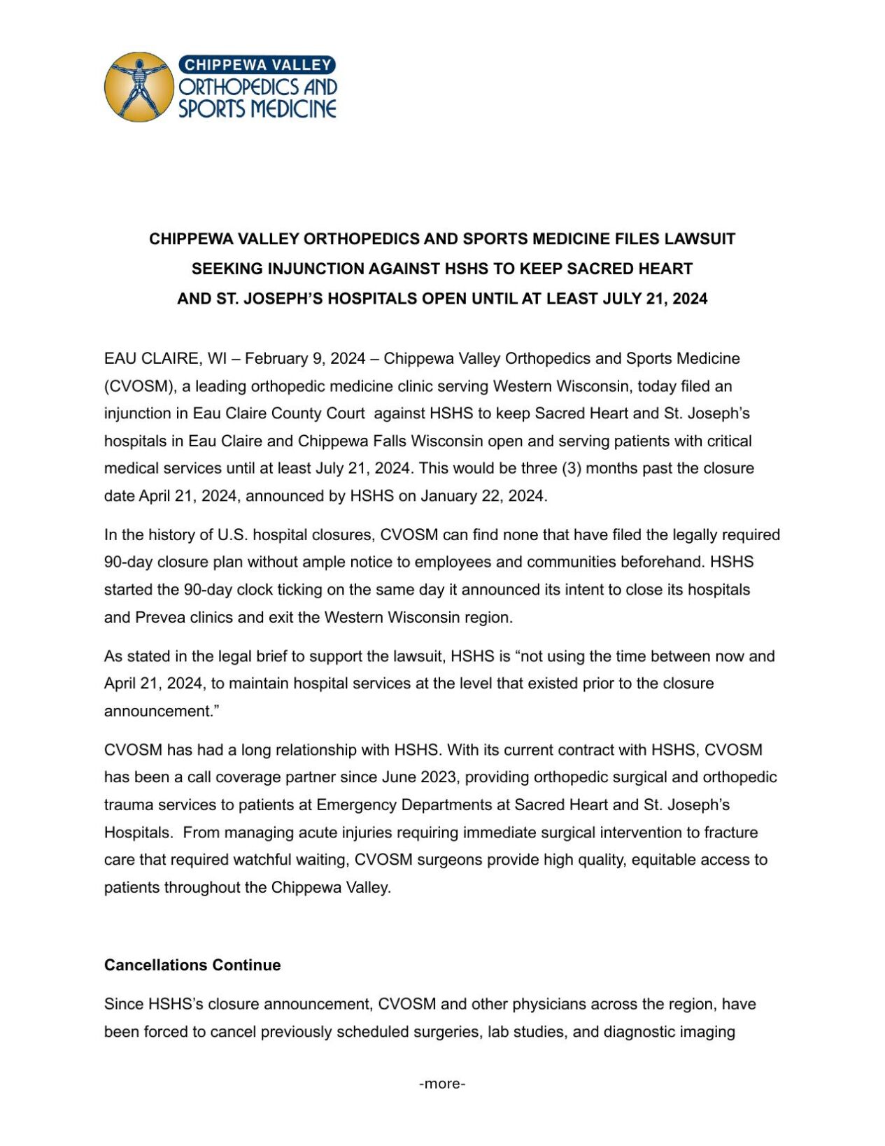 Chippewa Valley Orthopedics and Sports Medicine files lawsuit to keep ...