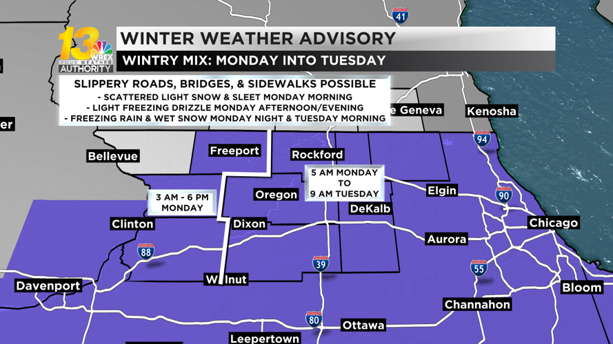 Wintry mix begins early Monday morning, Winter Weather Advisories ...