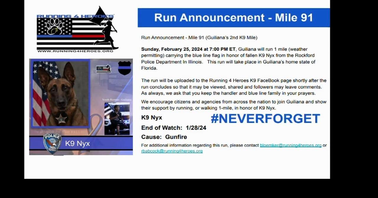 Running 4 Heroes Organization Honors Rockford Officer K9 Nyx | Video ...