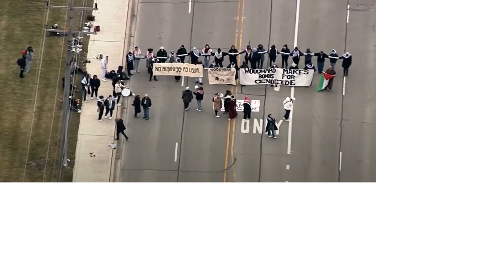 aerial of protest outside Woodward MPC | | wrex.com