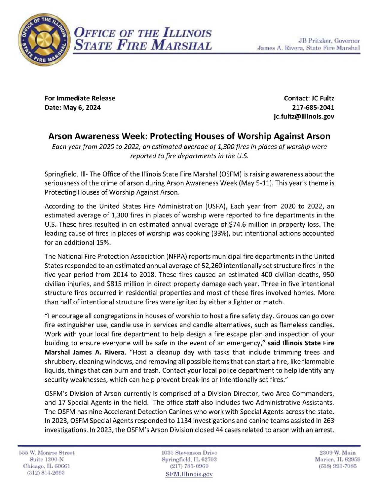 Illinois State Fire Marshal Urges Vigilance During Arson Awareness Week ...