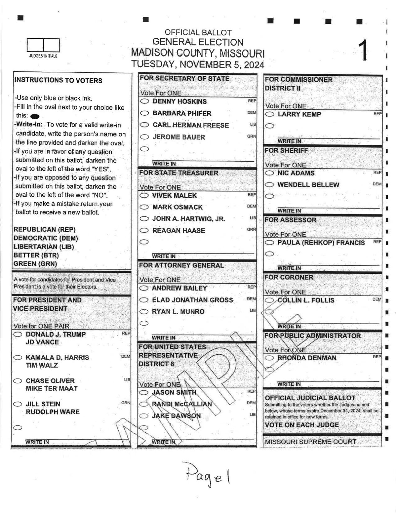 Missouri Sample Ballots for November 5, 2024 | Your Voice, Your Vote | wsiltv.com