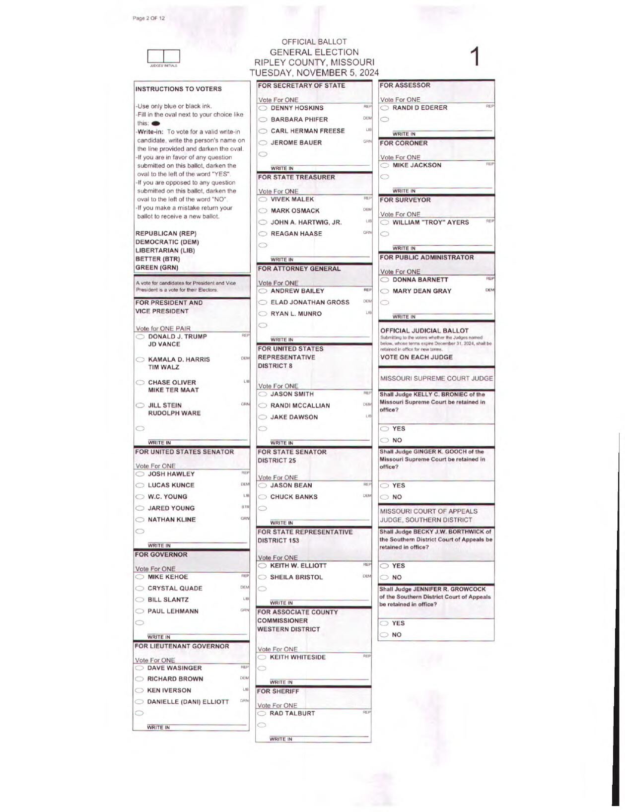 Missouri Sample Ballots for November 5, 2024 | Your Voice, Your Vote | wsiltv.com