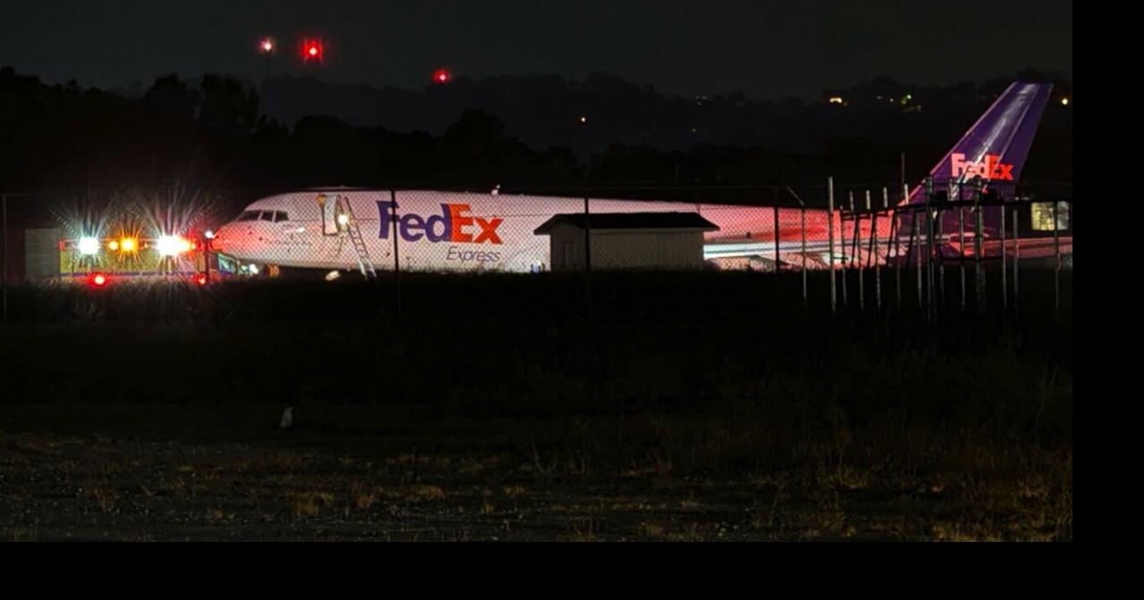 FedEx jet skids off the runway at a Tennessee airport after landing ...