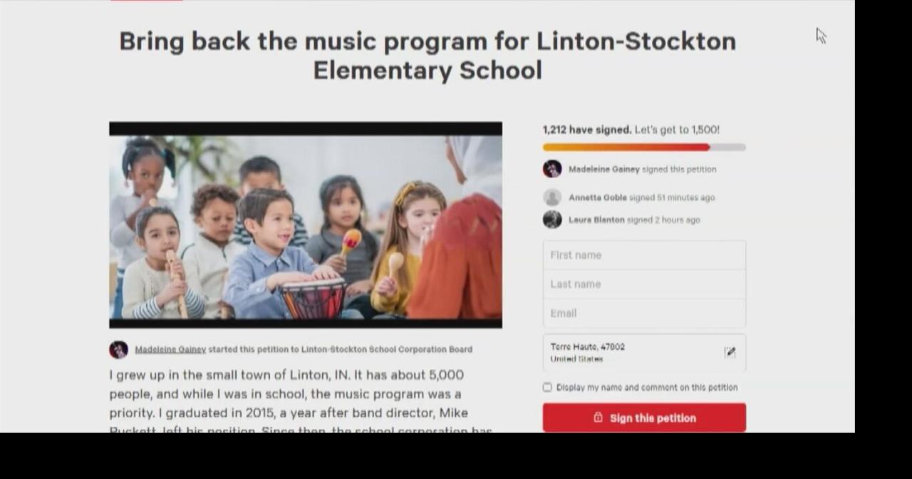Petition to bring back Linton-Stockton Elementary's music program gains ...
