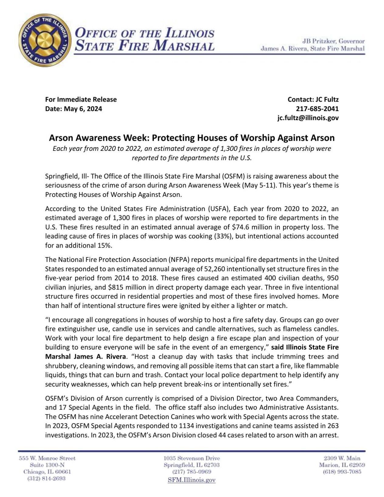 Illinois State Fire Marshal Urges Vigilance During Arson Awareness Week ...