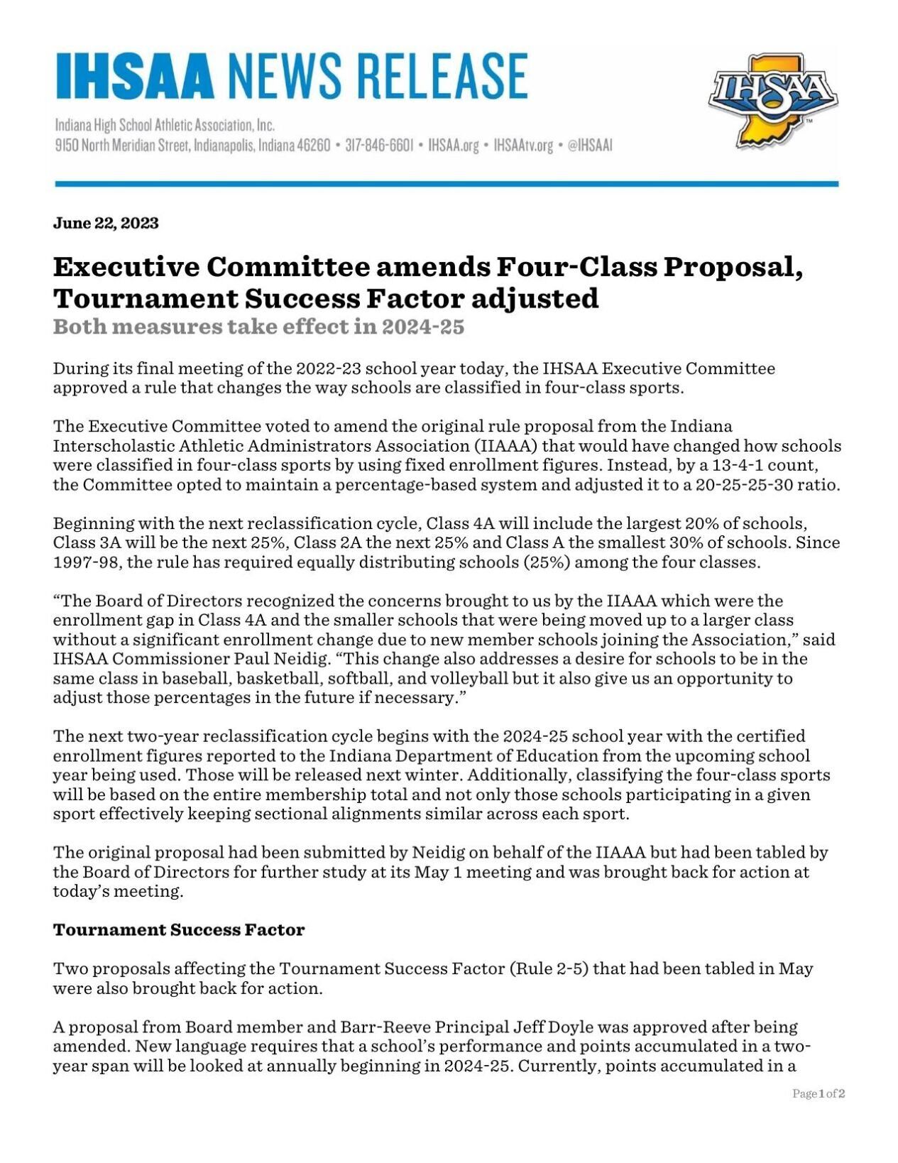 IHSAA committee approves rule that changes how schools are classified ...