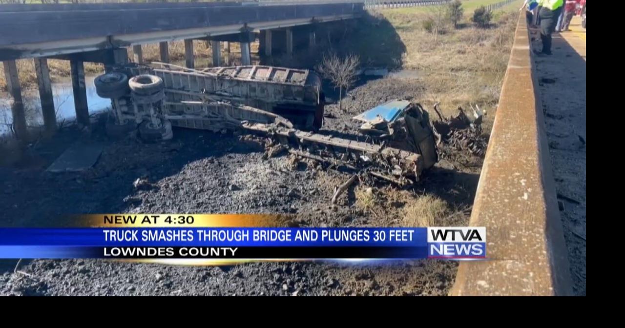 Truck crashes off bridge in Lowndes County | Video | wtva.com