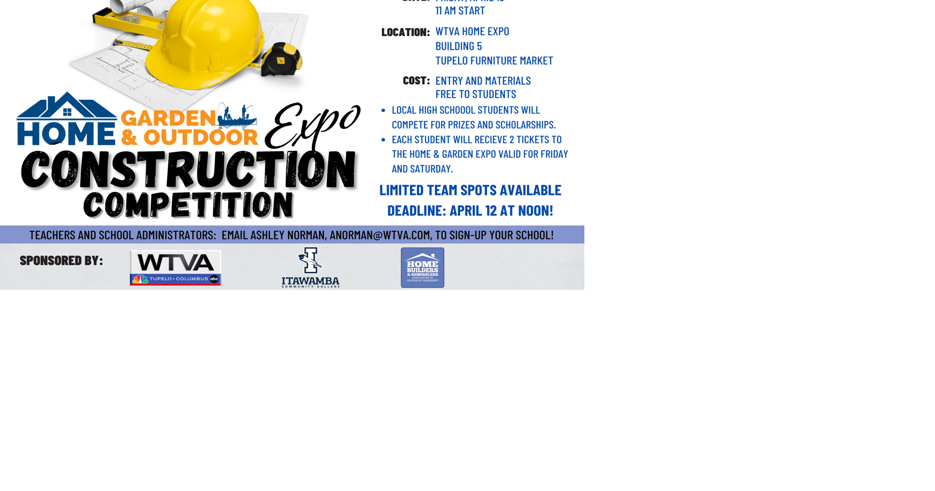 Deadline for WTVA student construction competition is April 12 at noon ...