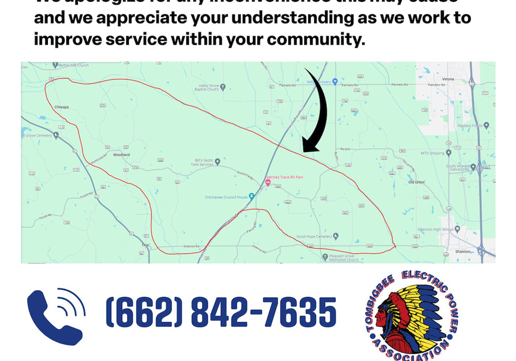 Tombigbee Electric planned outage for June 13, 2024 | | wtva.com