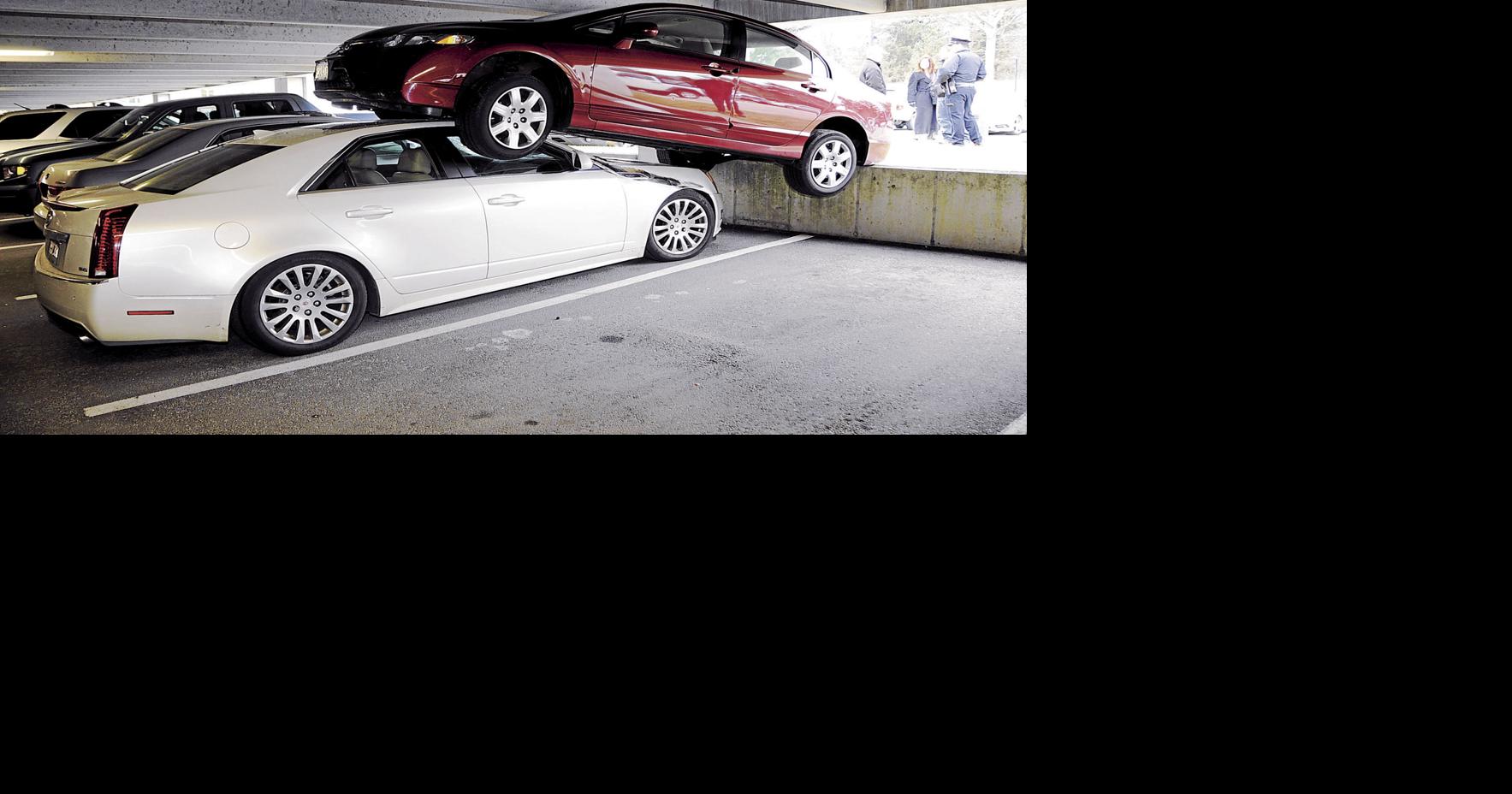 Car ends on top of another in Mass. parking garage | News ...