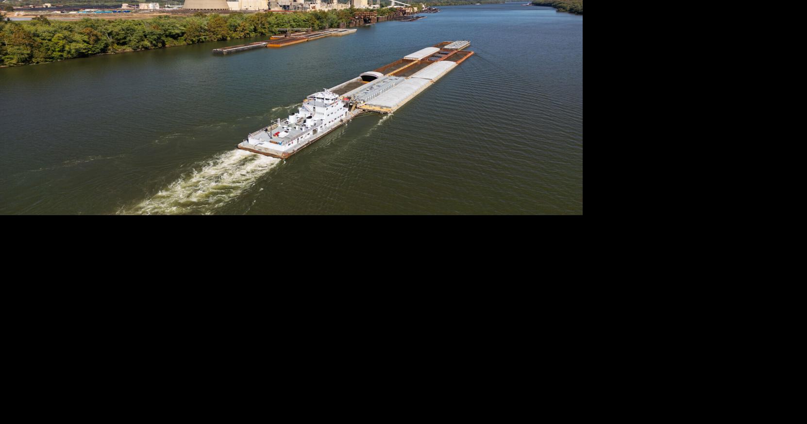 Susan K passes the Gavin Power Plant - Aerial | | wvgazettemail.com