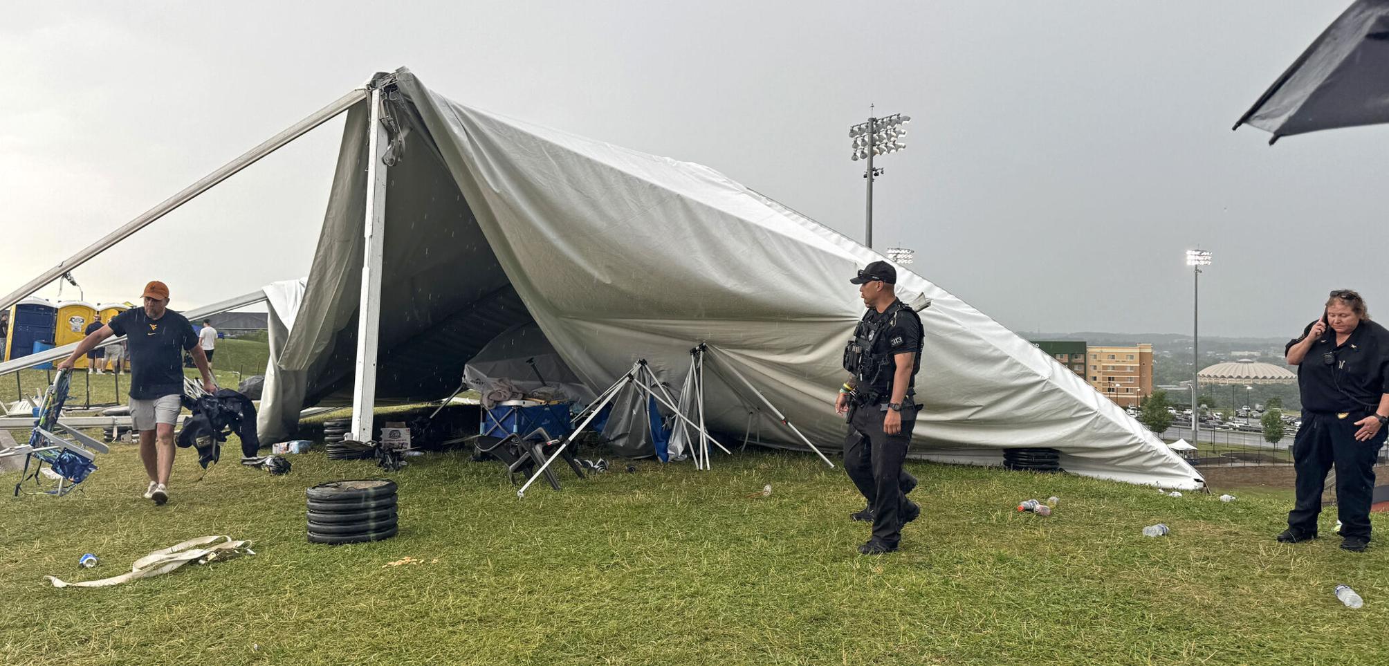 5 hurt as strong winds blow over tent at WVU baseball game | State ...
