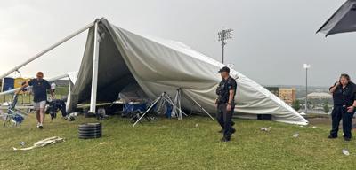 5 hurt as strong winds blow over tent at WVU baseball game | State ...
