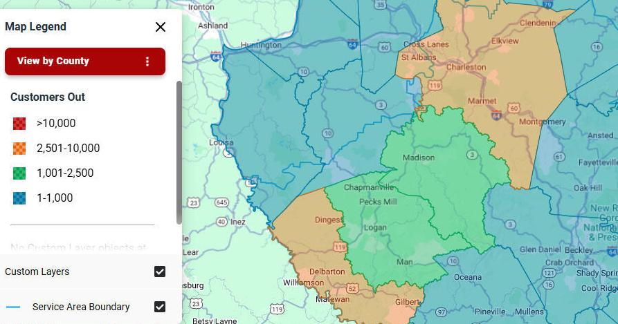 Power outage map: Charleston and southern West Virginia | Kanawha ...